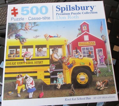 Spilsbury 500 Piece Don Roth Art Puzzle "Kool Kat School Bus" 18"x24 ...
