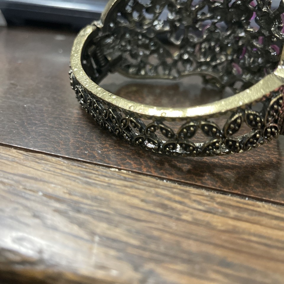 Vintage Statement Purple Bangle Rhinestone Flower Floral Bracelet | eBay