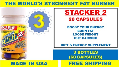3 Bottles Stacker Two 2 20ct Capsules Diet Energy Fat Burner Weight ...