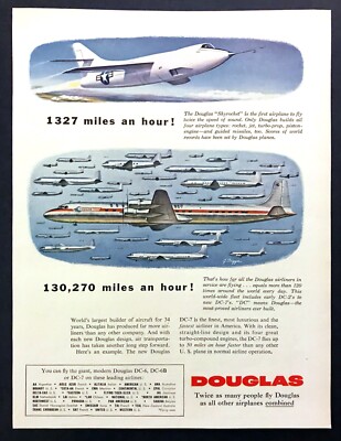 1954 Douglas Skyrocket Jet & DC-7 Airliner "Fastest Airplanes" vintage ...