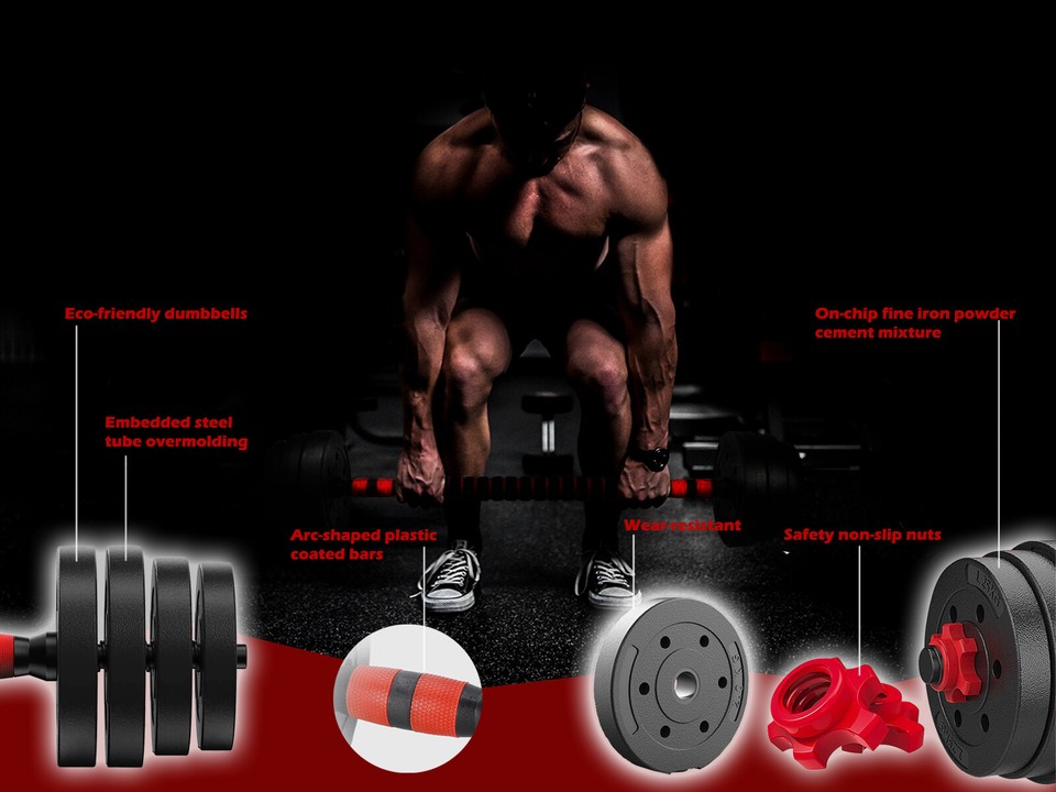 Adjustable Weight To 88lbs Dumbbell Barbell Set Home Fitness Gym Work ...