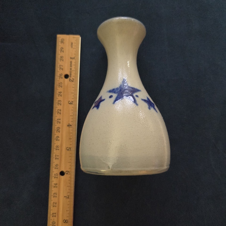Rowe Pottery Works Salt Glaze Cobalt Blue Star Bud Vase 6" | eBay