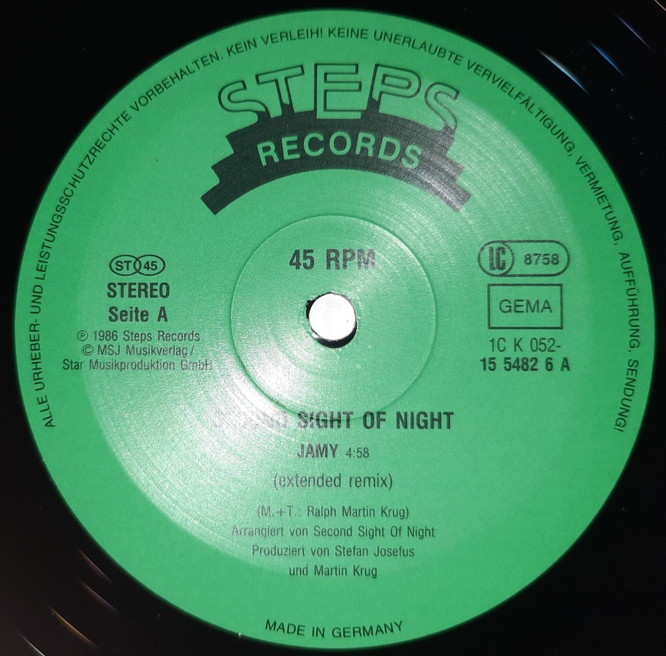 SECOND SIGHT OF NIGHT - JAMY / 12"MAXI / GER / 1986 / STEPS RECORDS ...