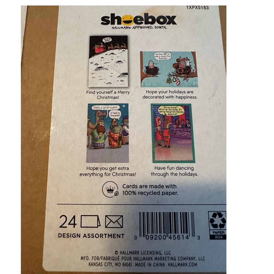 Open Box Hallmark Shoebox Funny Christmas Cards 4 Designs - 17 cards ...