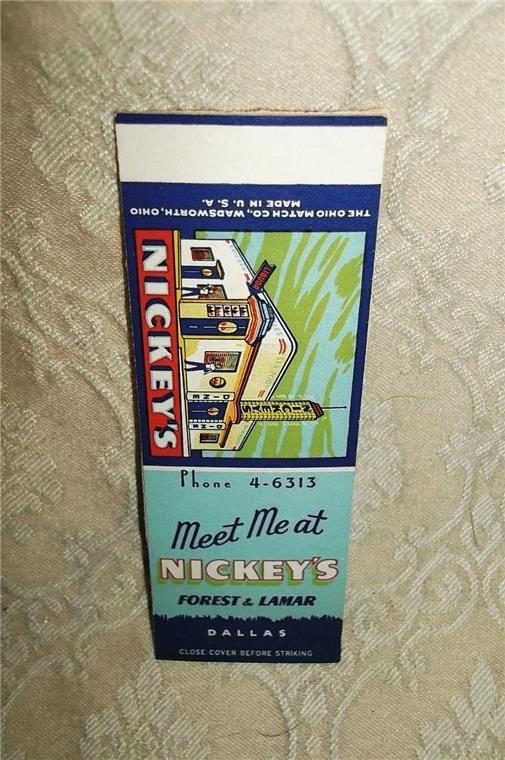 VINTAGE MATCHBOOK FLAT NICKEY'S DINER RESTAURANT FOREST & LAMAR DALLAS ...