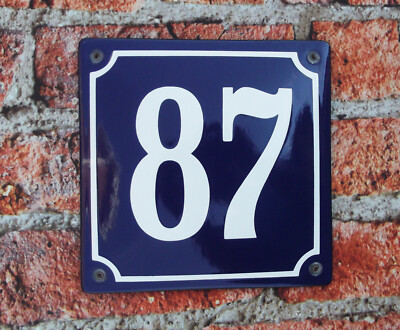 HOUSE NUMBER 87 FRENCH ENAMEL SIGN. WHITE No.87 ON A BLUE BACKGROUND ...