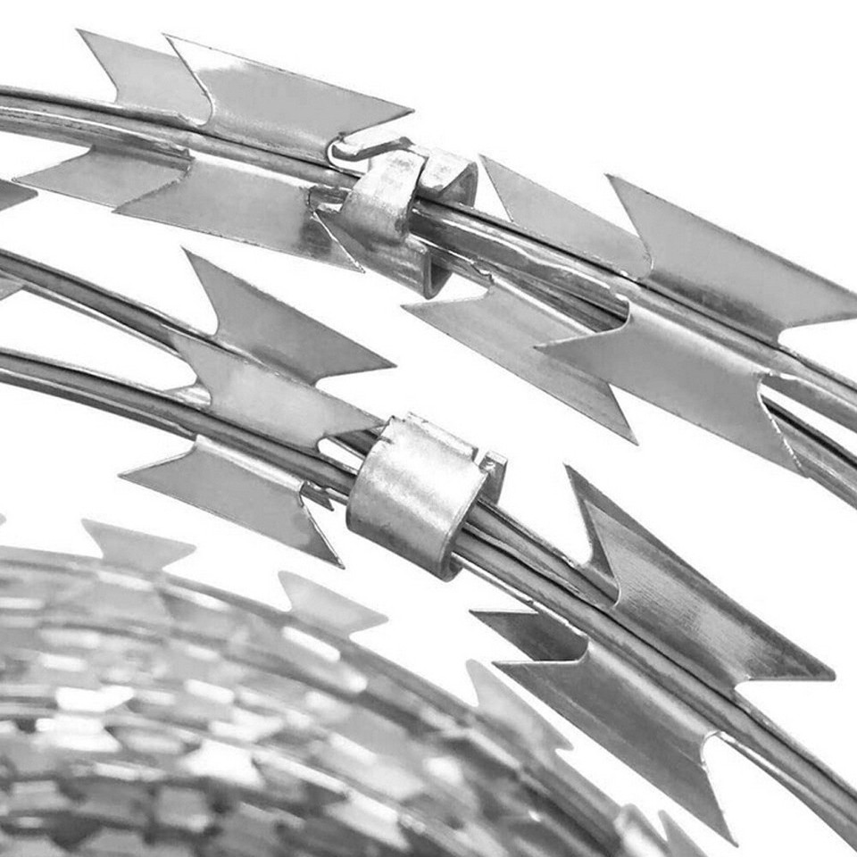 10MBarbed Razor Wire Bracket Rolls Galvanised Front Facing Wall Fence ...