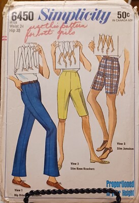 6450 Simplicity SEWING Pattern CUT misses waist 24 shorts bell-bottom ...