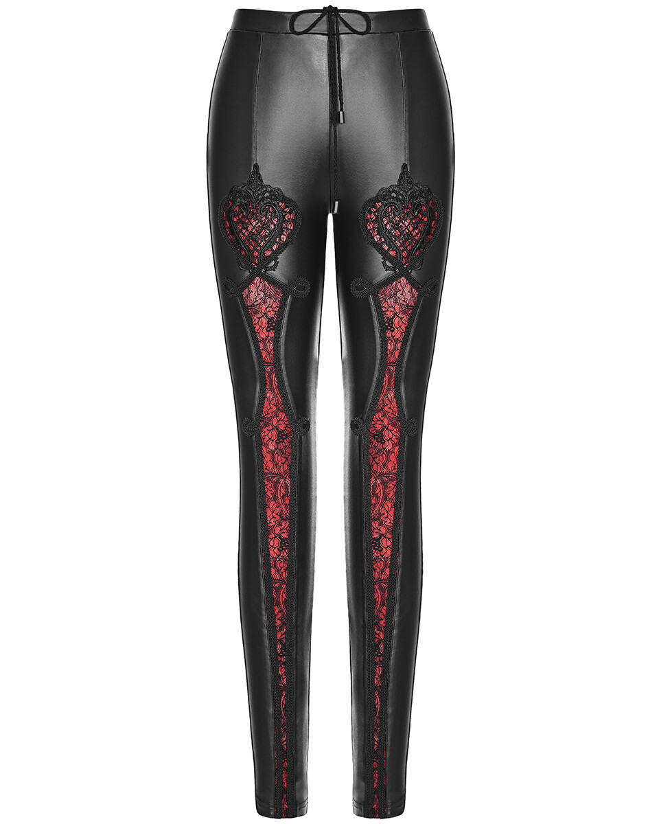 Punk Rave Womens Gothic Leggings Pants Black Red Faux Leather Steampunk ...