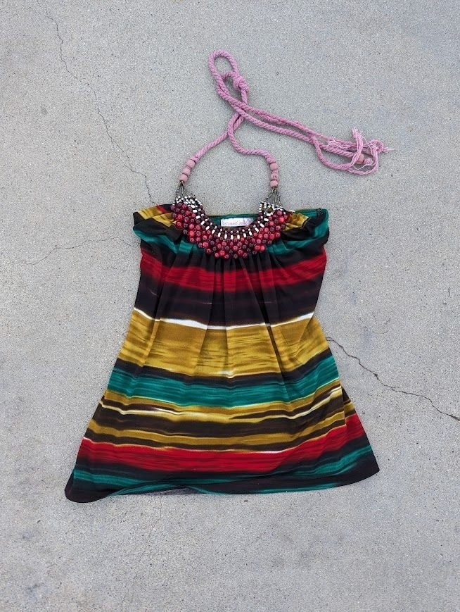 Vintage Wet Seal Striped Rasta Color Beaded Halter Top Size S Made in ...
