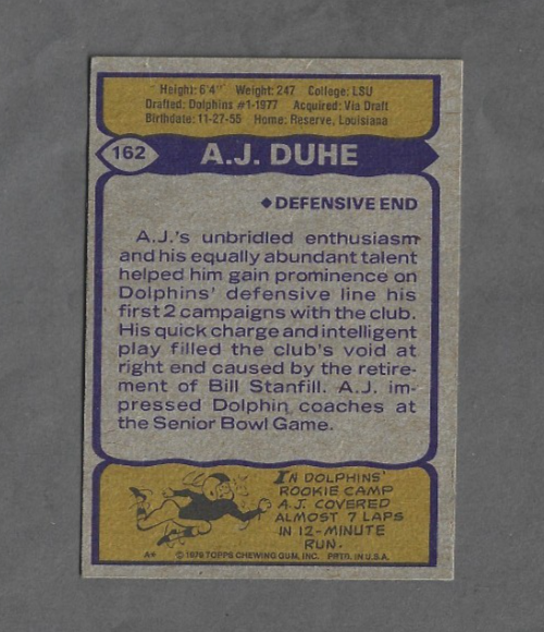 A.J. Duhe Miami Dolphins 1979 Topps #162 Free Shipping on 3+ Items | eBay