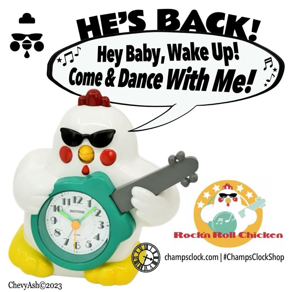 BRAND NEW! RHYTHM ROCK n’ ROLL CHICKEN ALARM Clock CRE321UR03 Speak up ...