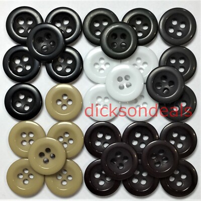 10 Trouser Buttons 15mm 4 Hole Choose Black Navy Brown Fawn Green White ...