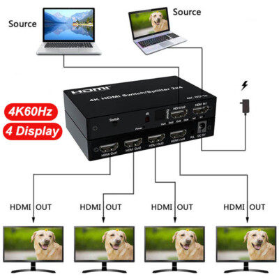 4K 60Hz 2x4 HDMI Switch Splitter 4 Channel Display Video Converter for PS4 PC TV | eBay