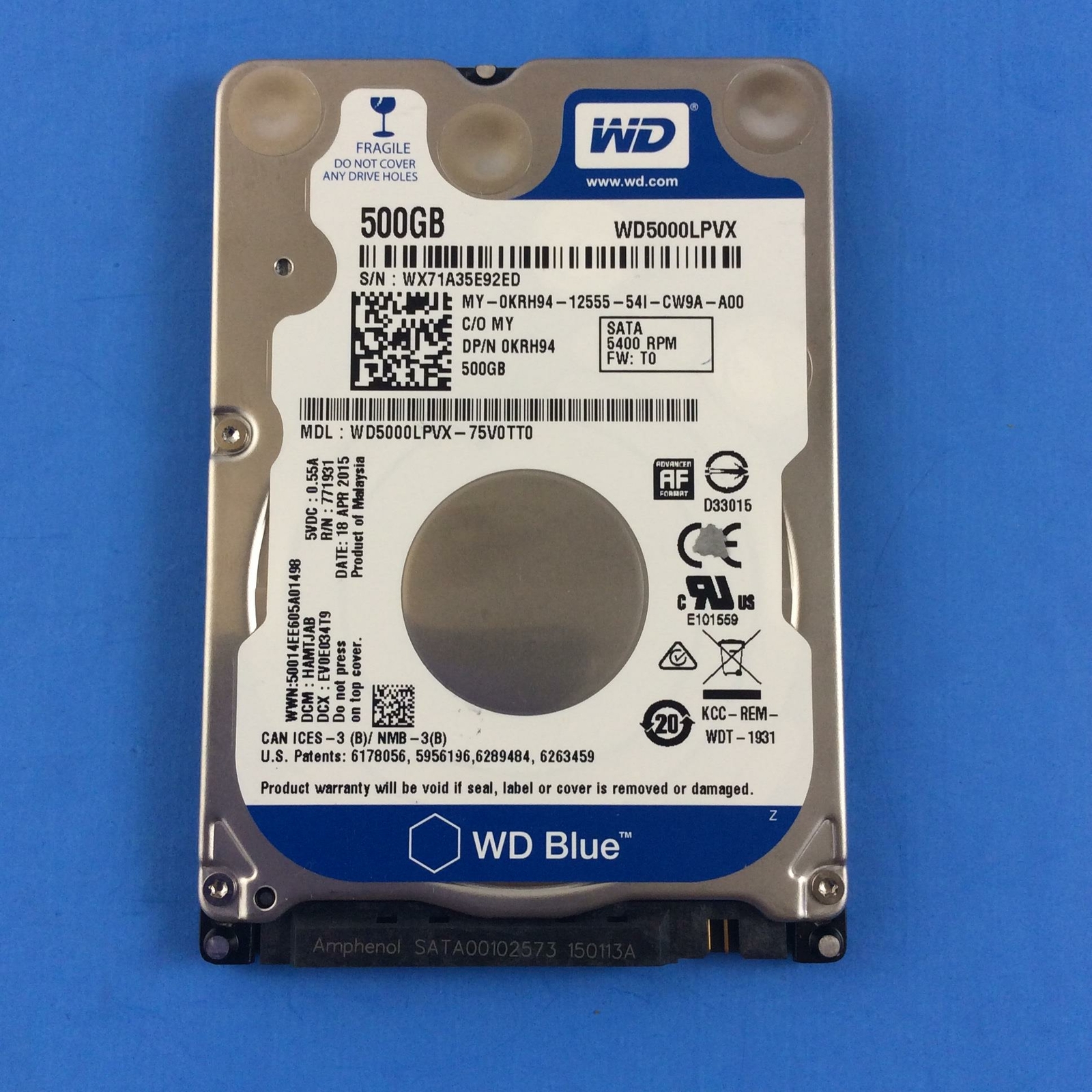 WESTERN DIGITAL 500GB WD5000LPVX-75V0TT0 DCM: HAMTJAB 2.5" SATA Hard ...