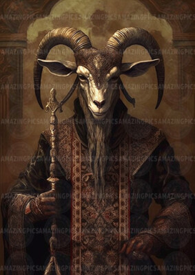 Fantasy Goat Priest Art Print, Gothic Animal Portrait With Staff, Dark ...