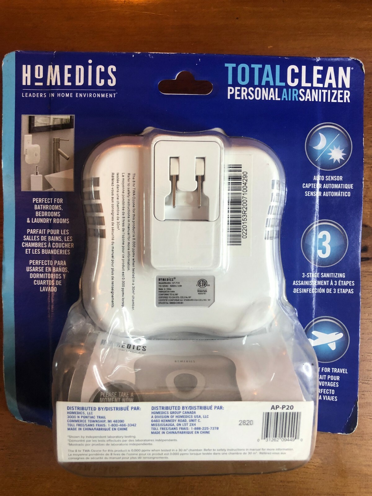 Homedics Total Clean Personal Air Sanitizer Reduces Odors, Germs ...