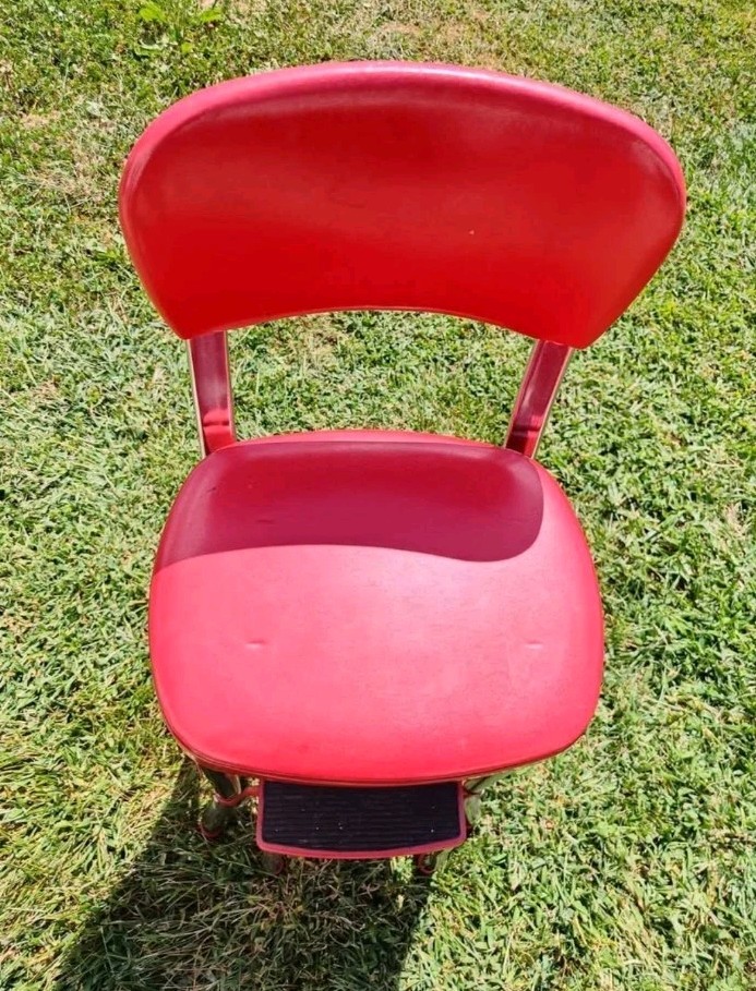 MCM Vintage Red Cosco Kitchen Step Stool Chair Pull Out Steps mid ...