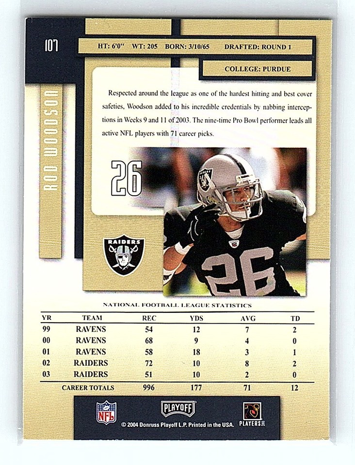2004 Playoff Prestige Rob Woodson Oakland Raiders #107 | eBay