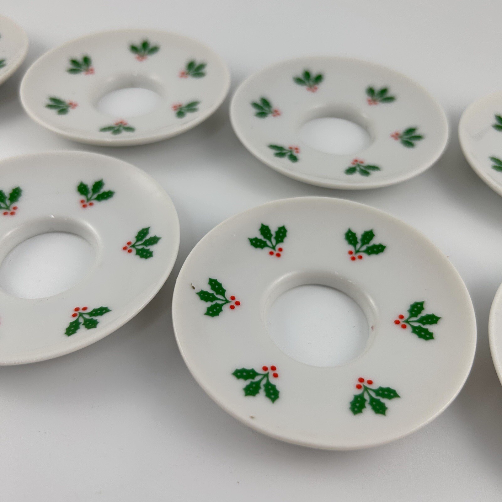 Vintage Hallmark Bobeches Christmas Holly Candle Drip Holders 2.75” Set ...