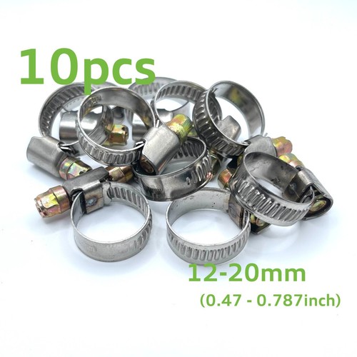 Lot (10pcs) Stainless Hose Clamps 12mm - 20mm ID Solid Band Worm Screw ...