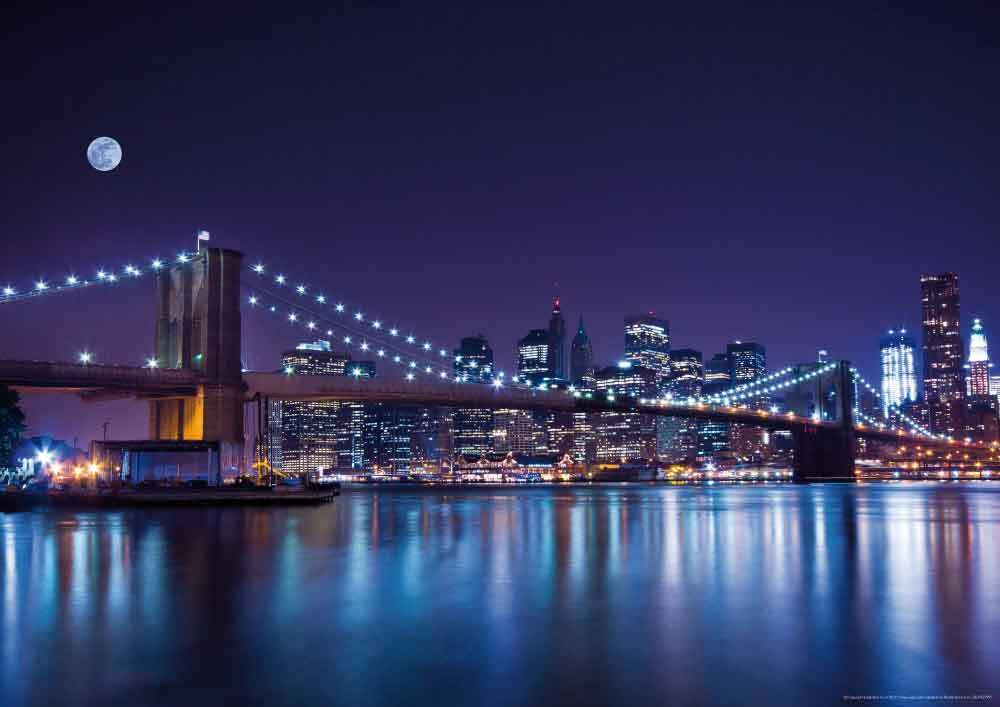 Brooklyn Skyline At Night New York City Manhattan Bridge Over Hudson