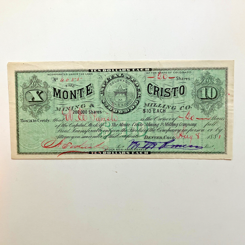 1881 MONTE CRISTO COLORADO SIGNED MARCUS "BRICK" POMEROY JOURNALIST ...