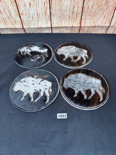 Set Of 4 Bison Coasters Natural Cowhide Hair - Country Rustic Farmhouse ...