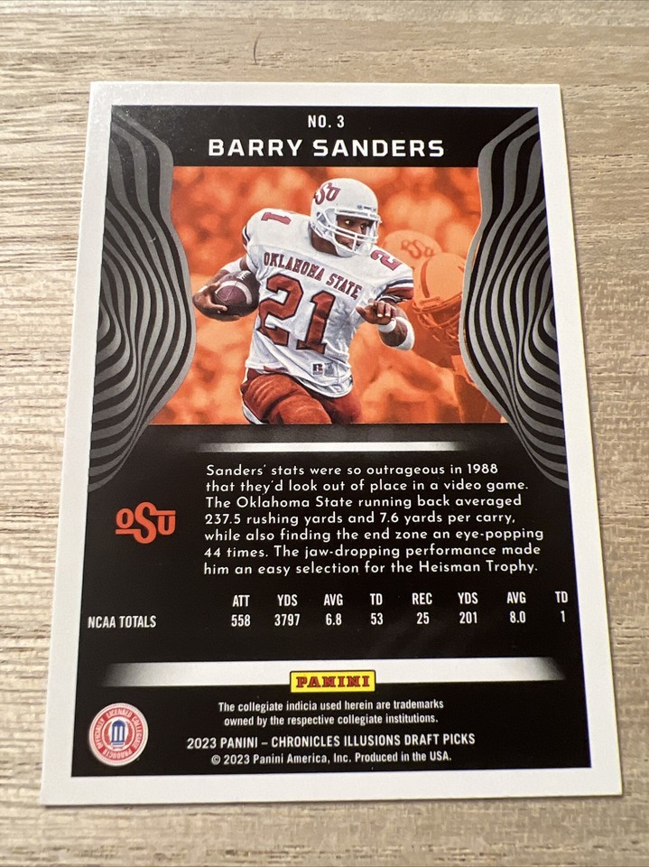 BARRY SANDERS 2023 Panini Chronicles ILLUSIONS Draft Picks #3 Oklahoma ...
