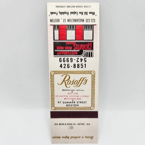 Vintage Match Cover Adam's Restaurant Good Food House & Rosoff's ...