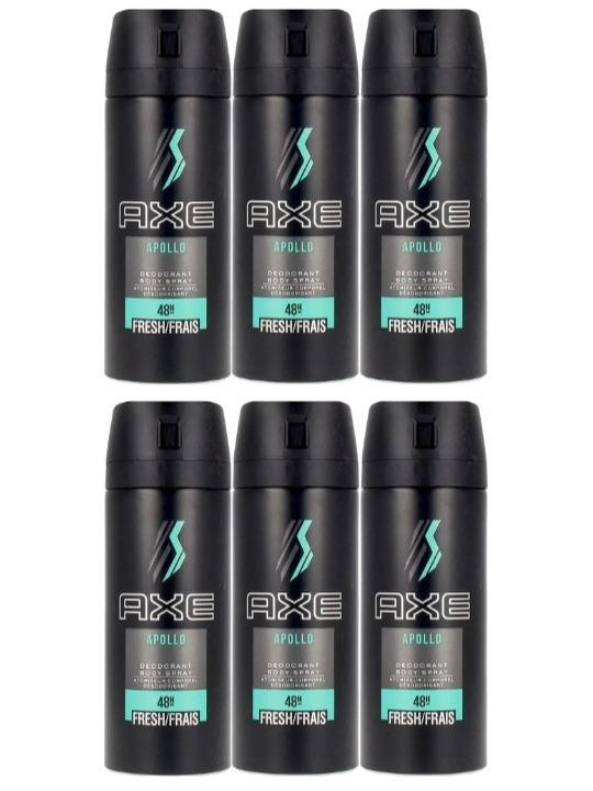 6 x Axe ( Lynx) Deodorant Body Spray 150ml Black Apollo Ice Excite ...