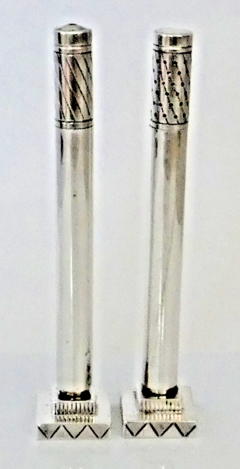 PAIR OF GEORG JENSEN DANISH STERLING SILVER SKYSCRAPER SALT & PEPPER ...