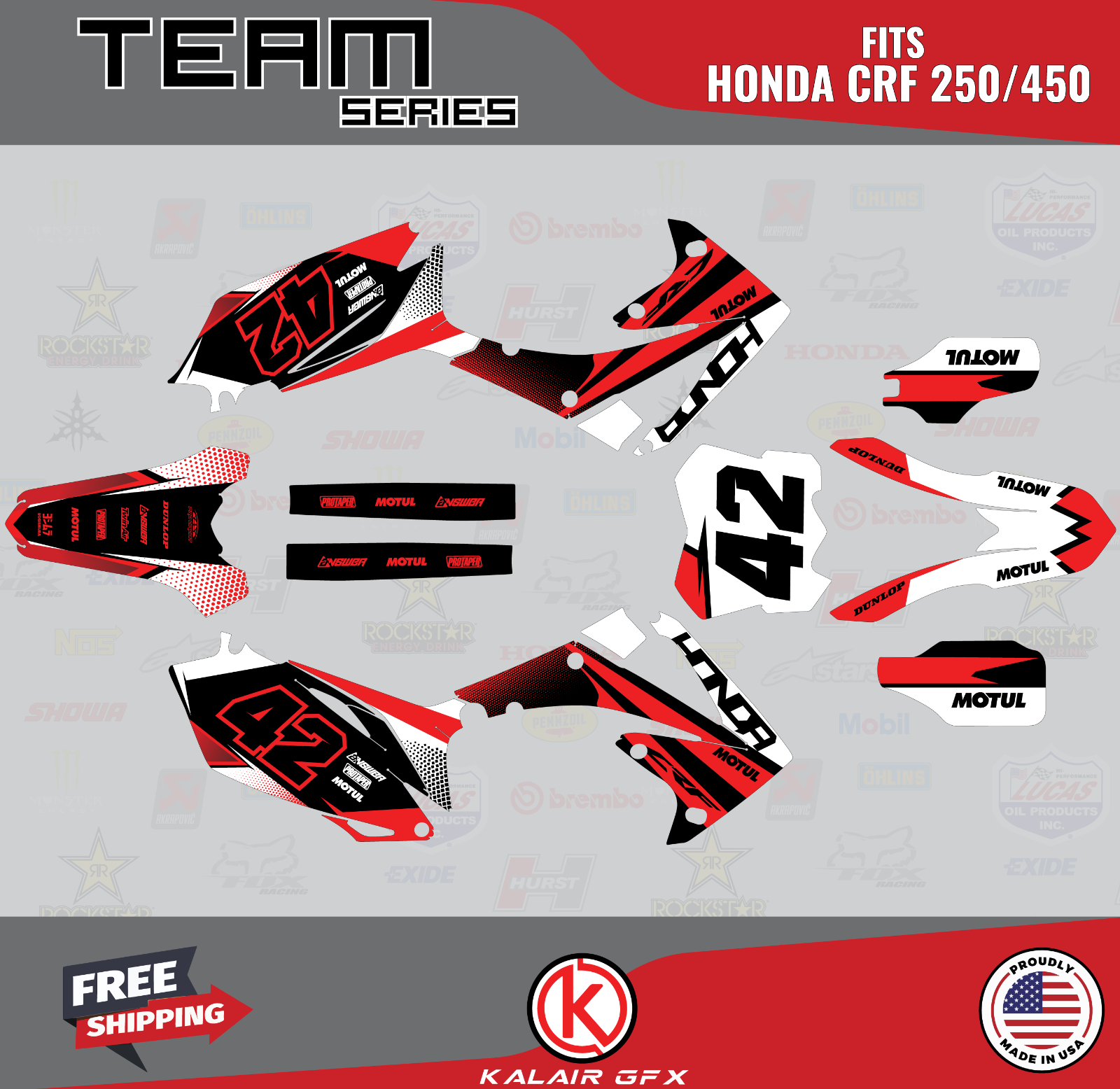 Graphics Kit for Honda CRF250R (2010-2013) & CRF450R (2009-2012)Team ...