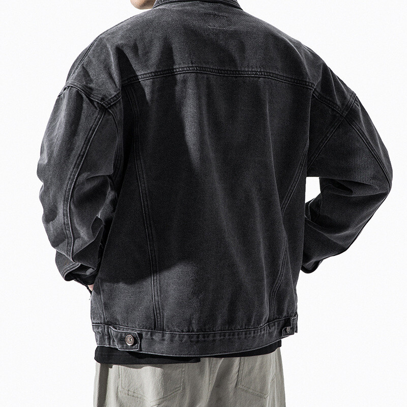 Mens Retro Jean Jacket Premium Faded Denim Cotton Jean Button Up Slim ...