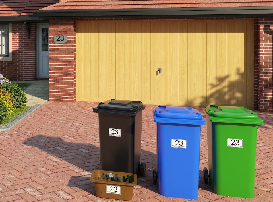4 x Wheelie Bin Numbers Various Designs Self Adhesive Wheely Bin Sign ...
