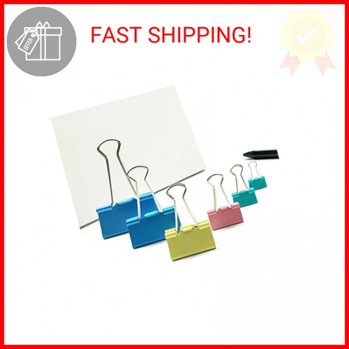 100 Pcs Colored Binder Clips, Metal Paper Clamps 6 Assorted Sizes ...