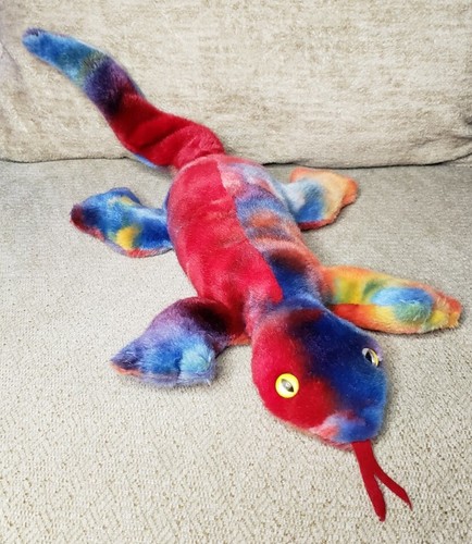 TY Beanie Lizzy Rainbow 1999 Plush Lizard 21” Stuffed Toy Tie Dye ...