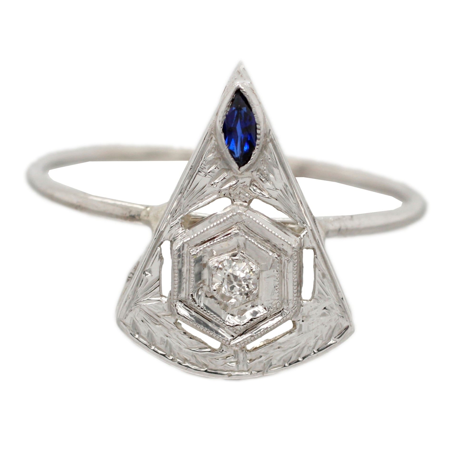 Antique Art Deco Diamond/Sapphire Triangle Pin Conver… - Gem