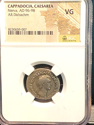 #C115 NGC VG ,Nerva (AD 96-98) Roman Caesarea Cappadocia Roman Silver ...