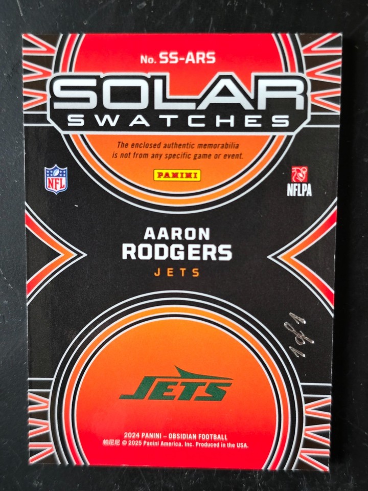 🔥 2024 PANINI OBSIDIAN AARON RODGERS SOLAR SWATCHES NFL SHIELD 1/1 🔥 ...