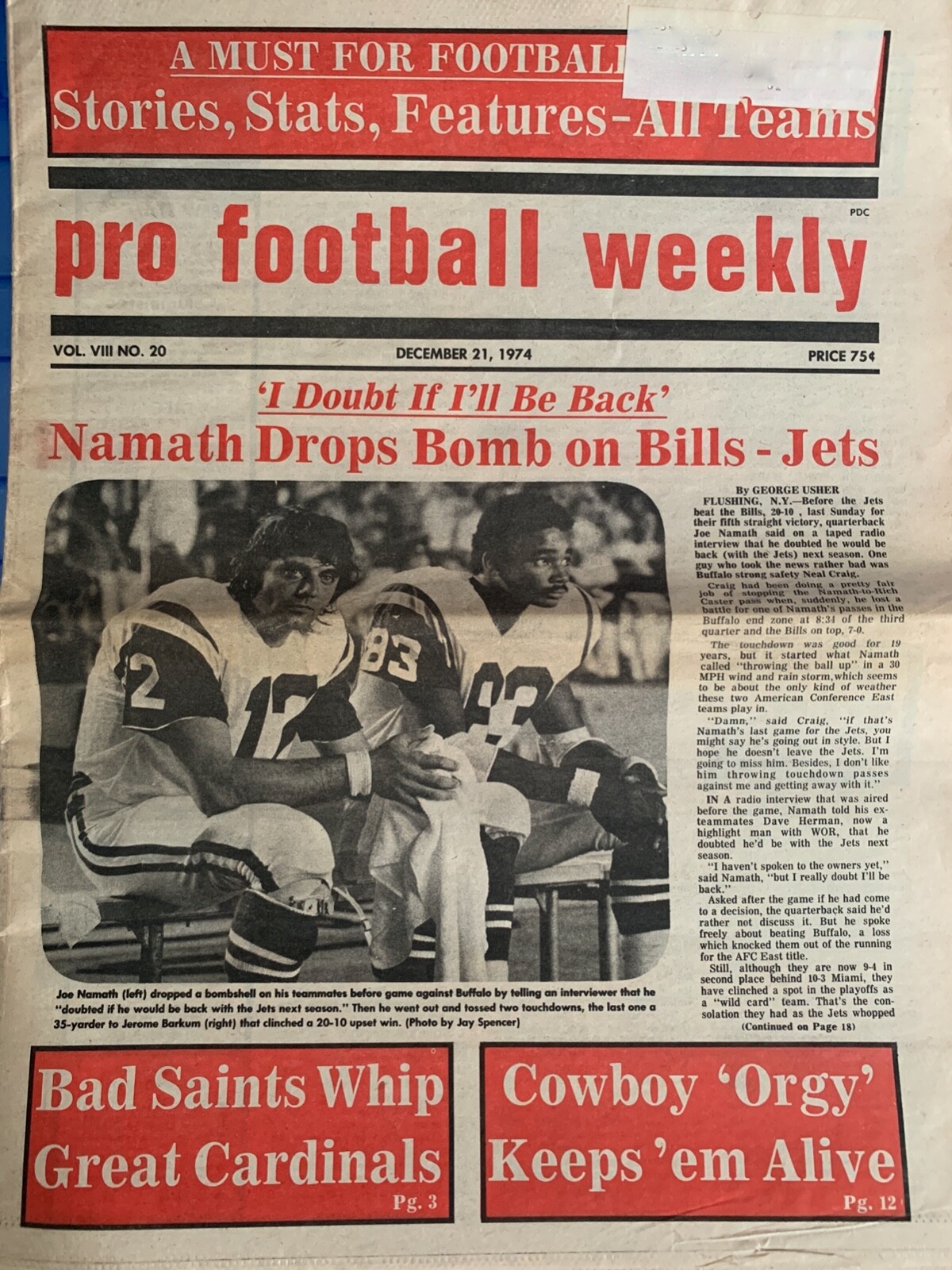 12/21/74 Pro Football Weekly - Jack Lambert Steelers, John Brockington ...
