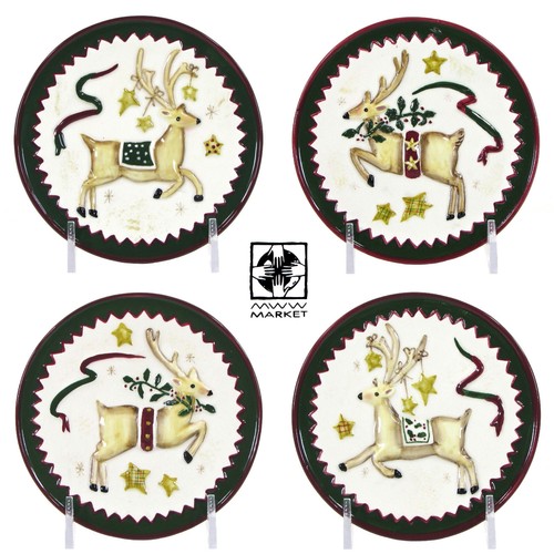 MWW Market REINDEER 4.5" Mini Plate Set 4Pc Red Green Stars Christmas ...