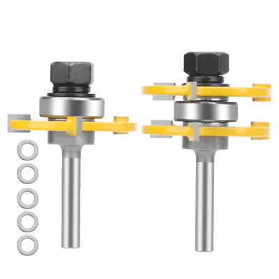 2 PCS Tongue and Groove Router Bit Set 1/4 Shank 3 Teeth Adjustable T ...