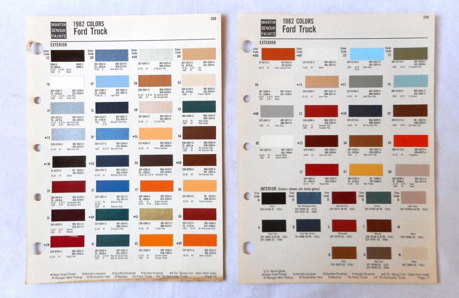 1982 FORD TRUCK MARTIN SENOUR COLOR PAINT CHIP CHART ALL MODELS ...