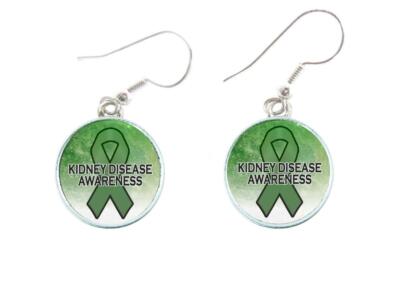Kidney Disease ESRD Awareness Green Ribbon Sparkle Silver Earrings ...