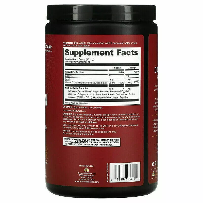 Dr. Axe ANCIENT NUTRITION Multi Collagen Protein Powder Gut 1 lb exp 1/ ...
