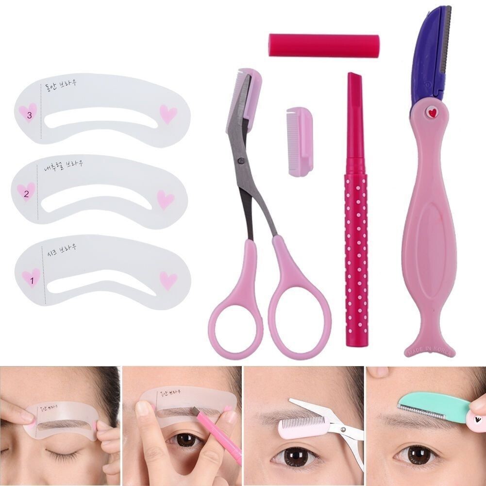 Eyebrow Set Pencil Razor Scissor Stencil Trimmer 3 Shaper Shaping Shape ...