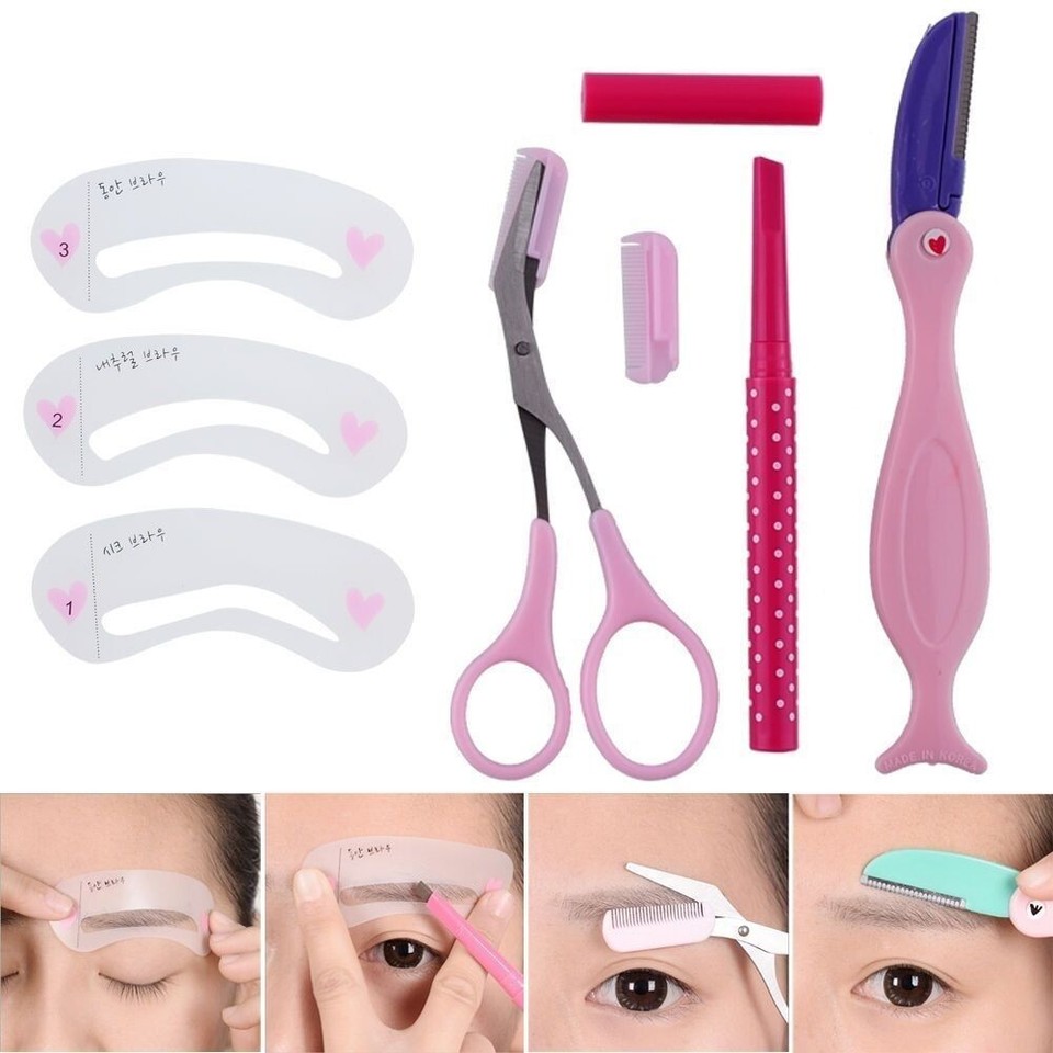 Eyebrow Set Pencil Razor Scissor Stencil Trimmer 3 Shaper Shaping Shape ...