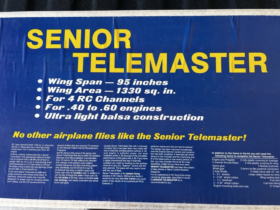Hobby Lobby Sr. Telemetry Vintage RC Airplane Kit, NOS WS 95”Engine ...