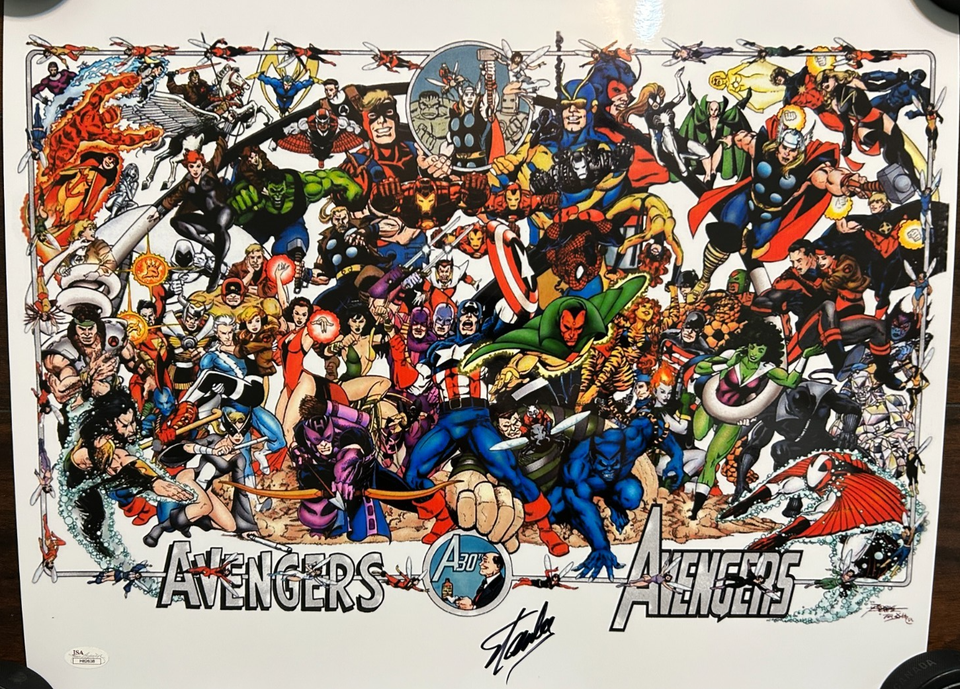 GORGEOUS AVENGERS MARVEL COMICS POSTER 20X16" HAND SIGNED BY STAN LEE ...